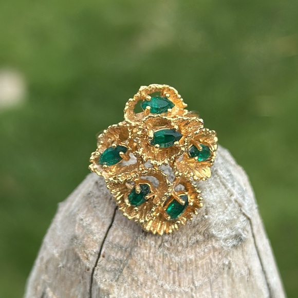ESPO | Jewelry | Espo Signed 8kt Hge Faux Emerald Sea Flower Cocktail ...